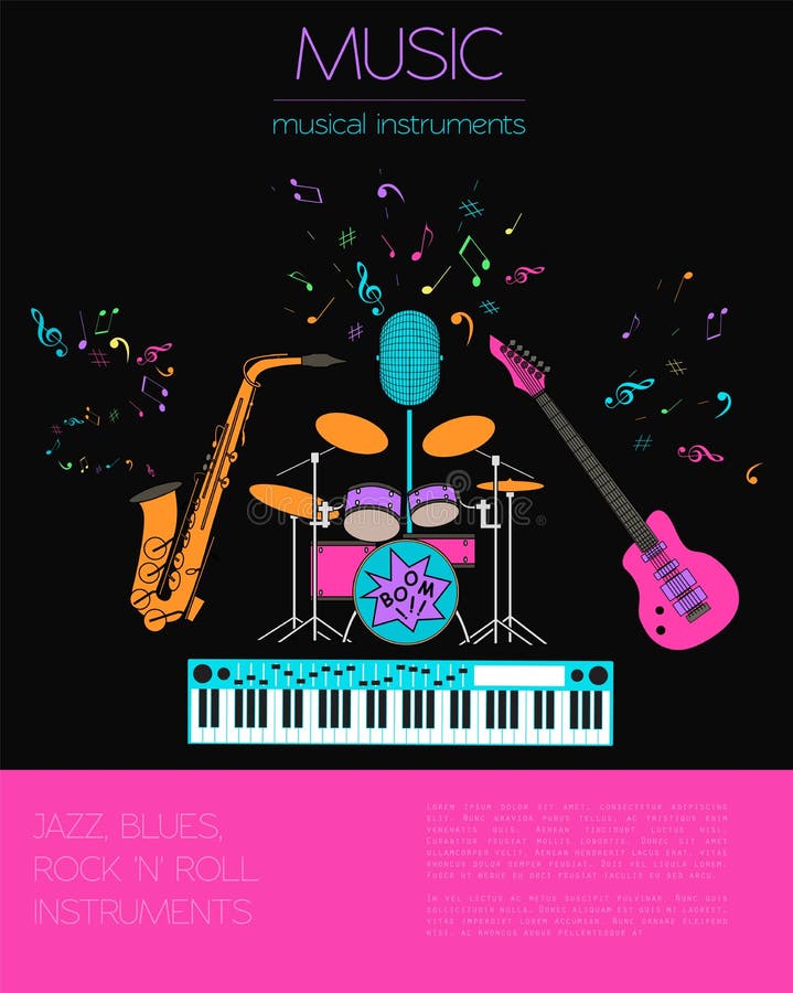 Musical Instruments Graphic Template.Jazz, Blues, Rock`n`roll Ba Stock ...