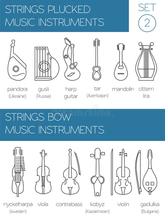 Musical Instruments Graphic Template. Strings Plucked and Bow Stock ...