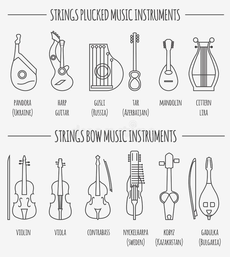Musical Instruments Graphic Template. Strings Plucked and Bow Stock ...