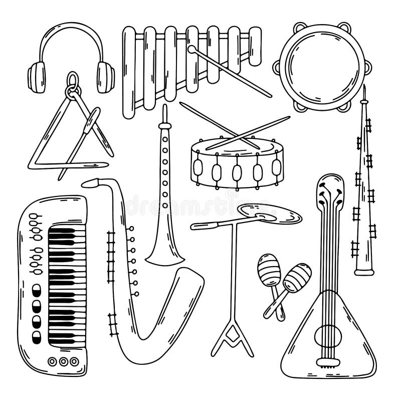 Musical Instruments in Hand Drawn Doodles Style. Vector Set of Music ... Musical Instruments in Hand Drawn Doodles Style. Vector Set of Music ...