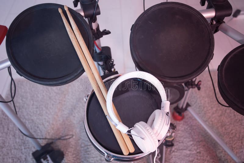 Musical Instruments, Hobby and Music Concept - Electronic Drum Set ...