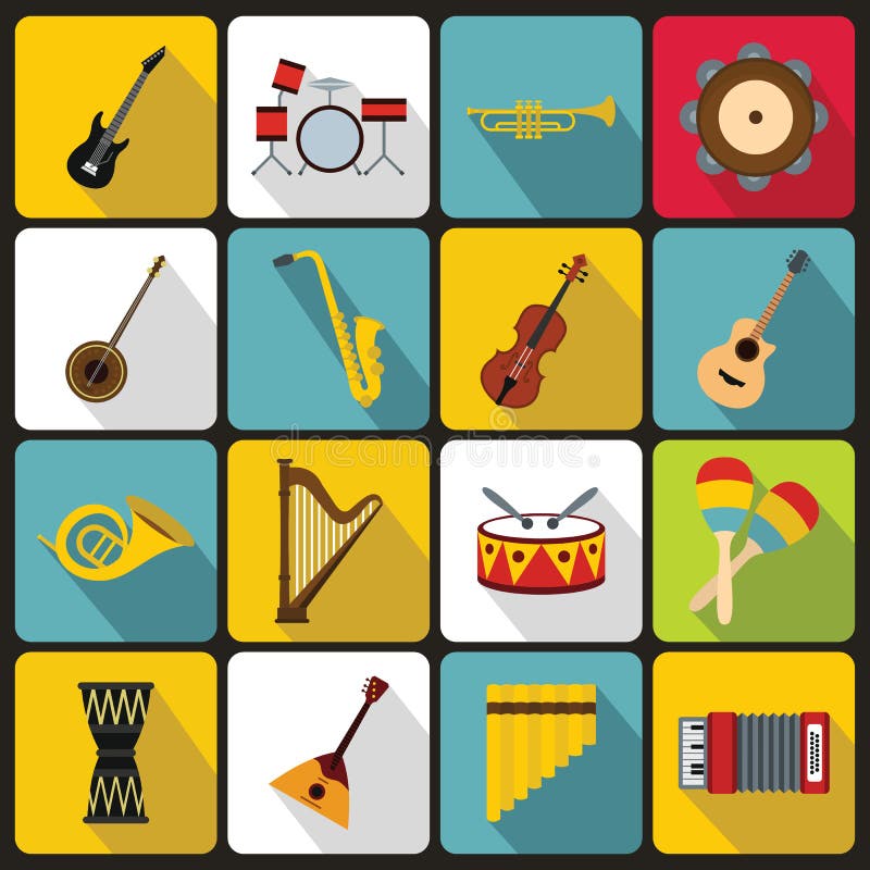 Musical Instruments Icons, Flat Style Stock Vector - Illustration of ...