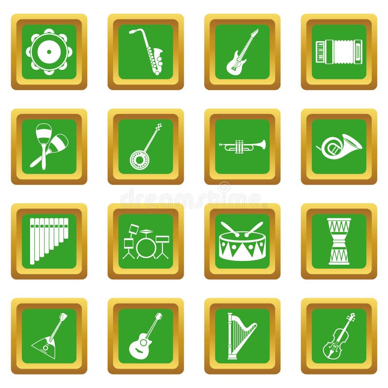 Musical Instruments Icons Set Green Stock Vector - Illustration of note ...