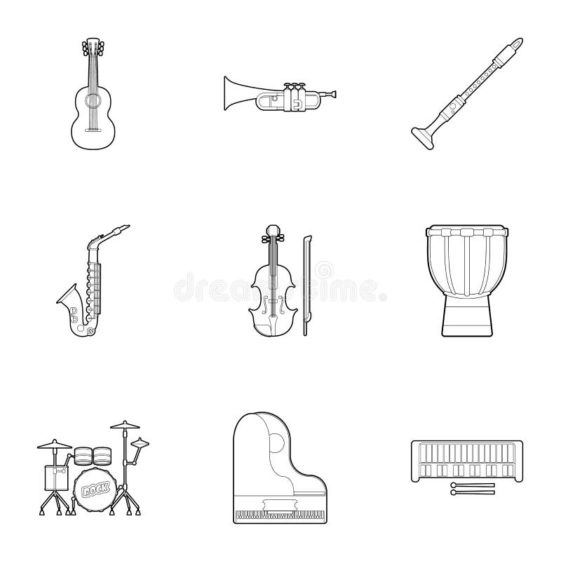 Musical Instruments Icons Set, Outline Style Stock Vector ...