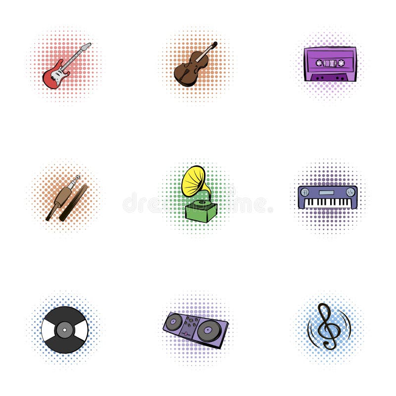 Musical Instruments Icons Set, Pop-art Style Stock Vector ...