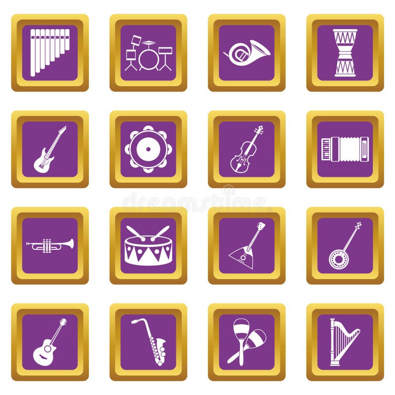 Musical Instruments Icons Set Purple Stock Illustrations – 13 Musical ...