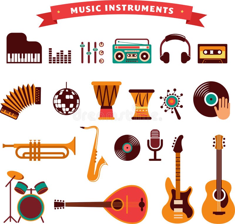 Musical Instruments Icons Set Stock Vector - Illustration of element ...