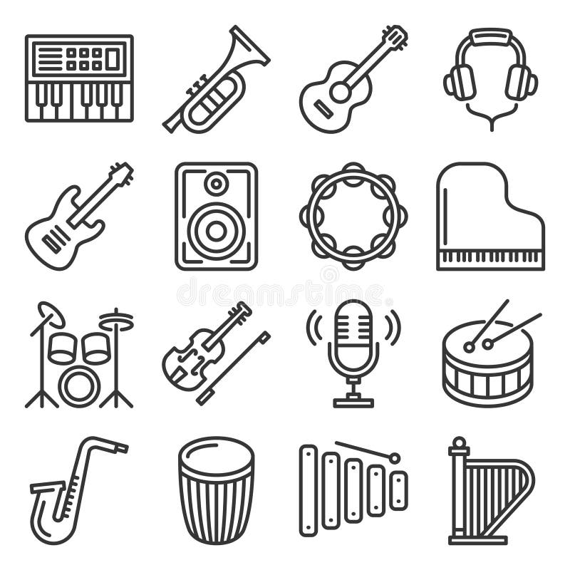 Musical Instruments Icons Set on White Background. Vector Stock Vector ...