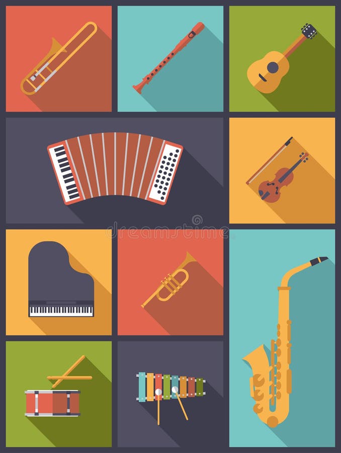Musical Instruments Circular Flat Design Vector Icons Collection Stock ...