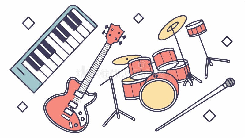 Guitar and Drum Set Music Instruments, Depicting Musical Performance ...