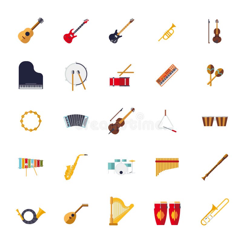 Musical Instruments Circular Flat Design Vector Icons Collection Stock ...