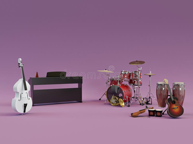 Musical Instruments Isolated on Pink Background Stock Illustration ...