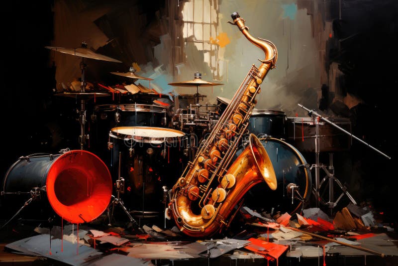 Musical Instruments of Jazz. Saxophone, Drums Stock Illustration ...