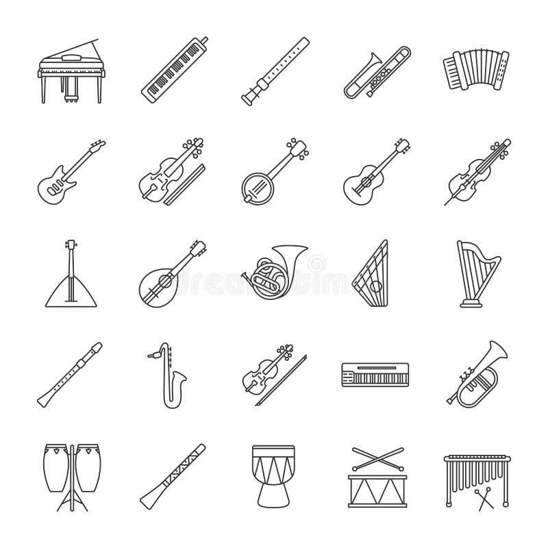 Musical Instruments Linear Icons Set Stock Vector - Illustration of ...