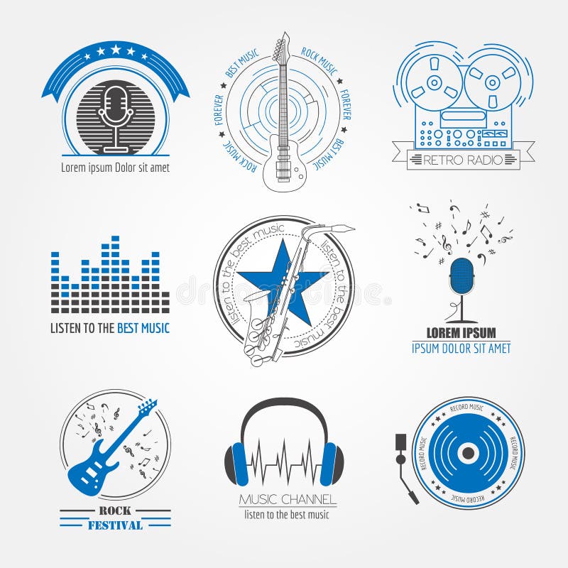Set of Musical Logos Isolated Stock Illustration - Illustration of ...
