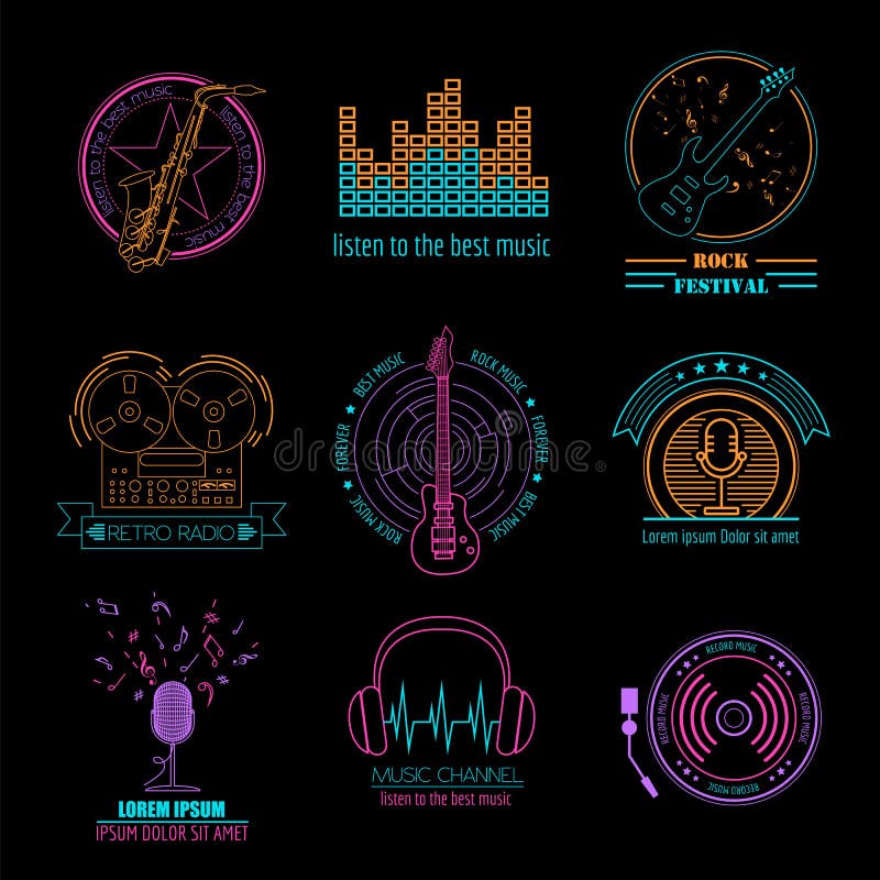 Musical Instruments Logos and Badges. Graphic Template Stock Vector ...