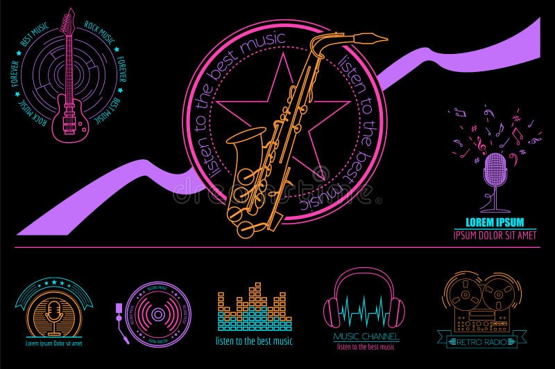 Musical Instruments Logos and Badges. Graphic Template Stock Vector ...