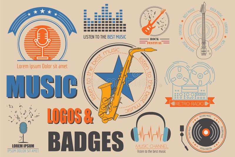 Musical Instruments Logos and Badges. Graphic Template Stock Vector ...