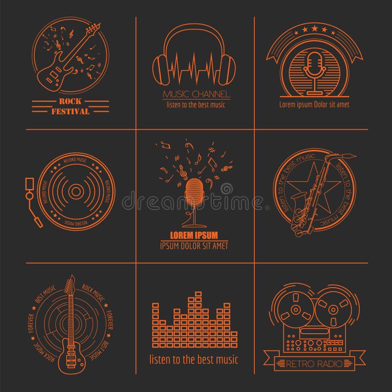 Musical Instruments Logos and Badges. Graphic Template Stock Vector ...