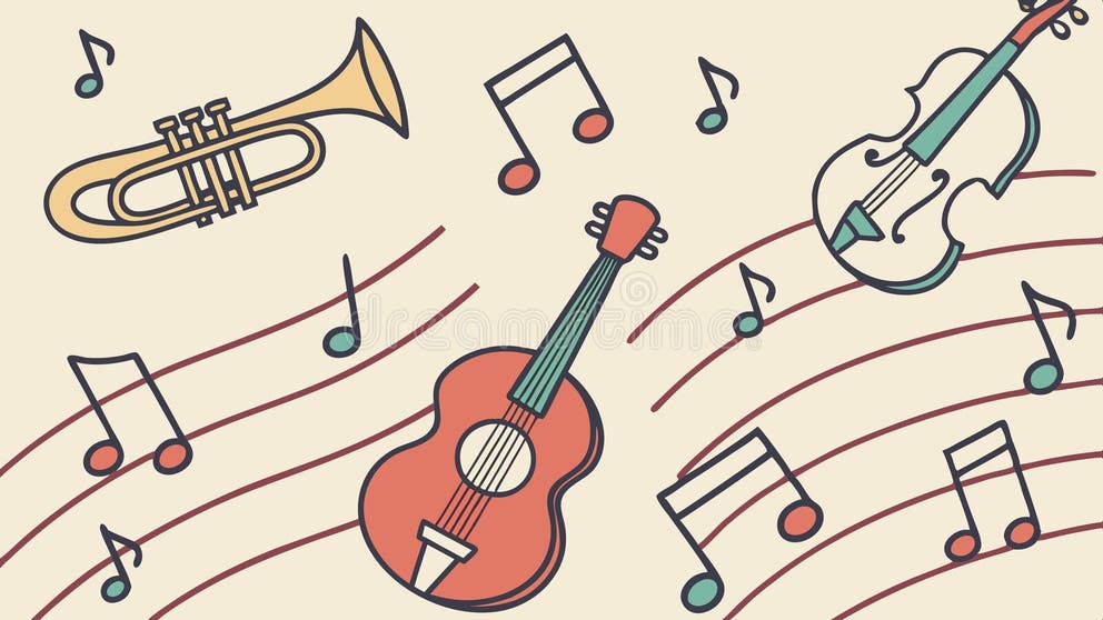 Musical Instruments Pattern, Music Notes, Artistic Background, Melody ...