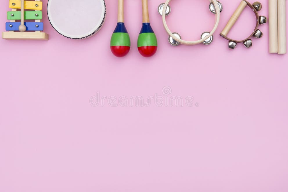 Musical Instruments on Pink Background Stock Image - Image of ...
