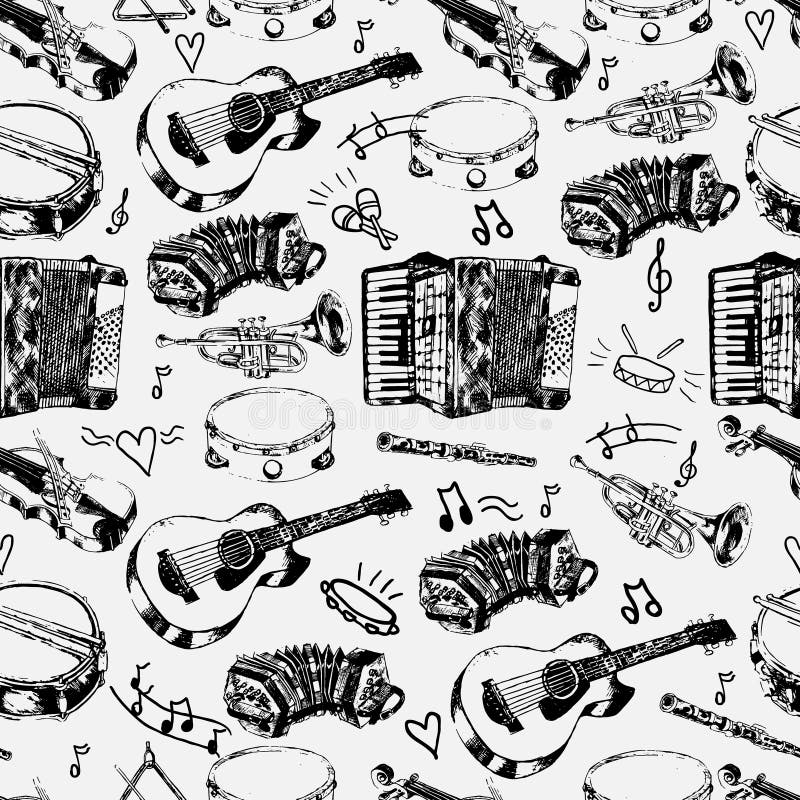 Musical Instruments Seamless Pattern Stock Vector - Illustration of ...