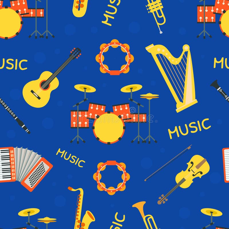 Percussion Instruments Vector Seamless Background Stock Illustrations ...