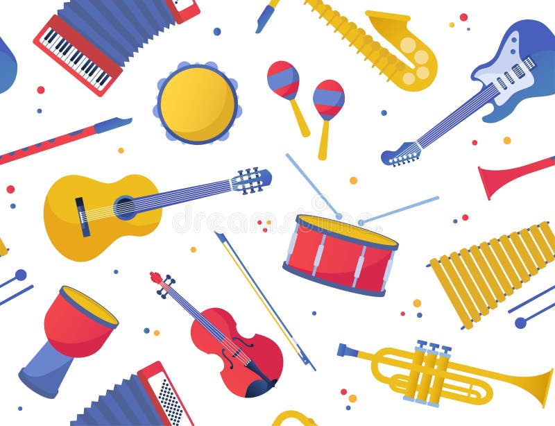 Musical Instruments Black and White Stock Illustration - Illustration ...