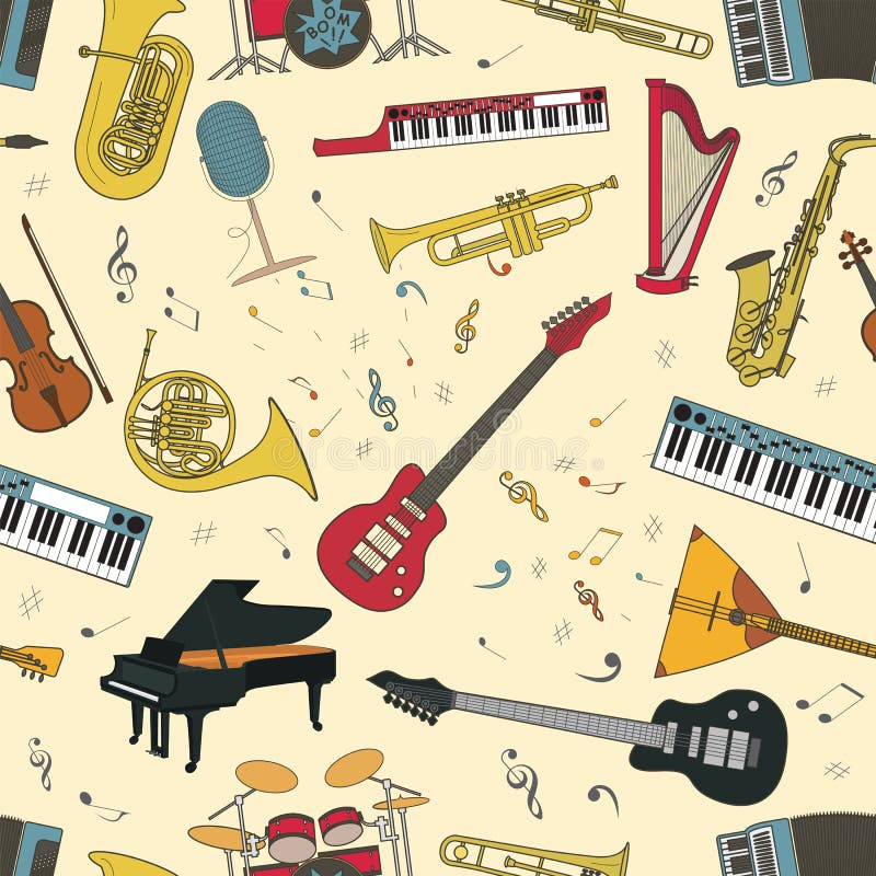 Musical Instruments Seamless Pattern Stock Vector - Illustration of ...