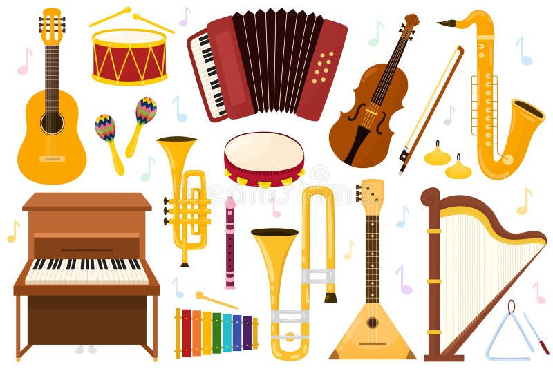 Musical Instruments Set. Collection with Doodle Music Elements Stock ...