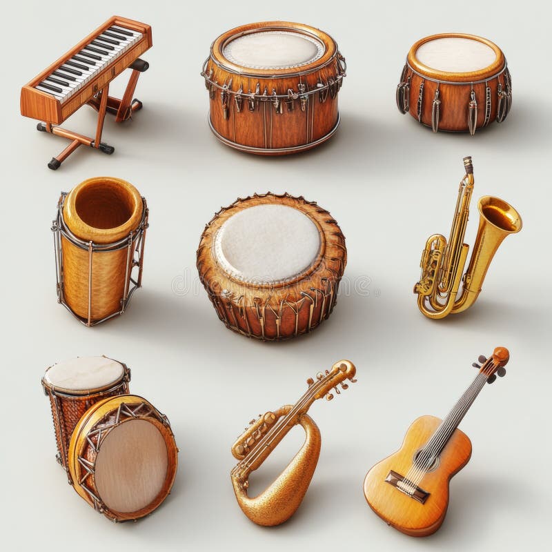 Musical Instruments Set Drums Saxophone Guitar Keyboard Stock Image ...