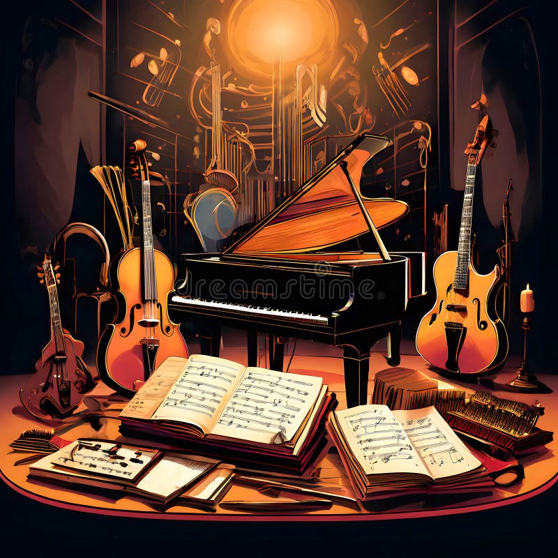 Musical Instruments and Sheet Music Stock Illustration - Illustration ...