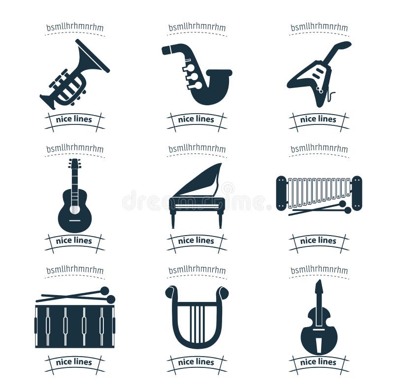 Musical Instruments Simple Icon Set, Guitar, Drums, Musical Notes ...