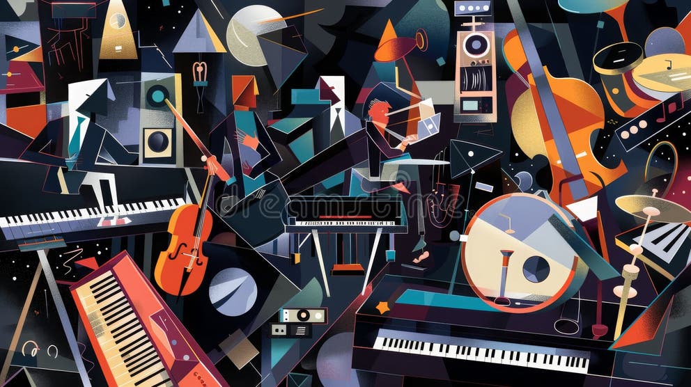 Musical Instruments Stacked on Table Create Unique Art Stock Photo ...