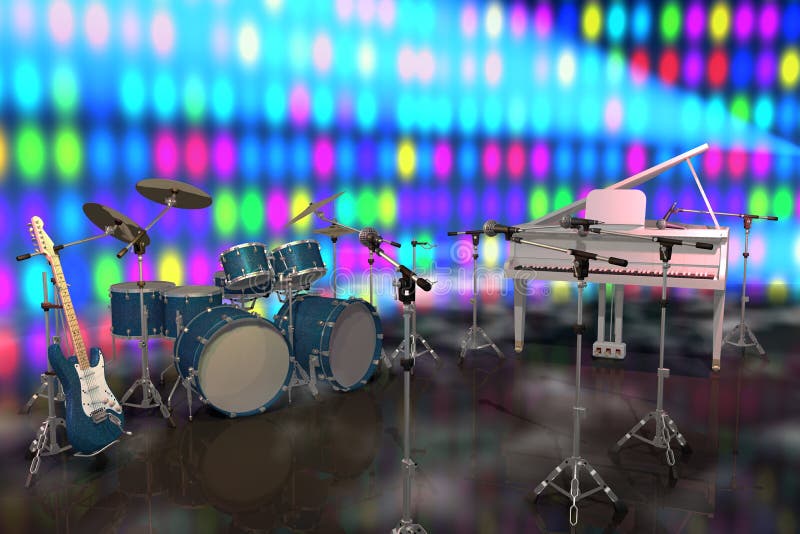 Musical Instruments on a Stage Stock Illustration - Illustration of ...