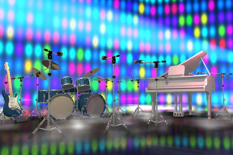 Stage Lights Microphone Blue Curtain Stock Illustration - Illustration ...