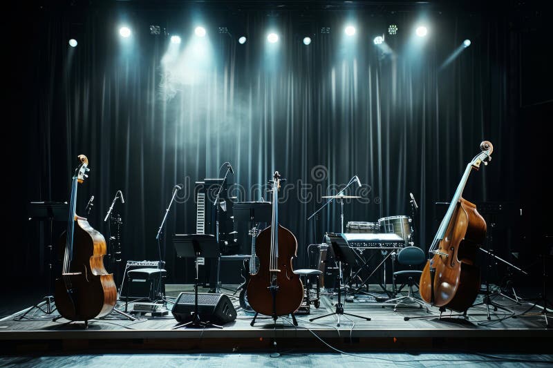 Musical Instruments on Stage before Performance Stock Image - Image of ...