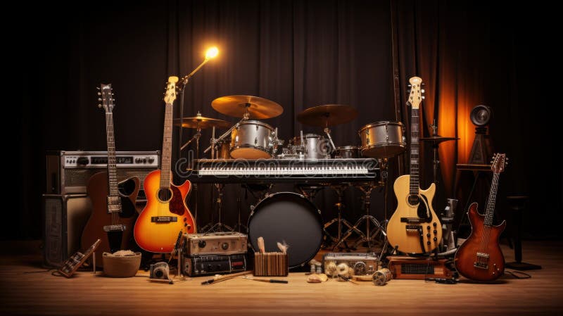 Musical Instruments on Stage, Ready for the Gig Stock Image - Image of ...