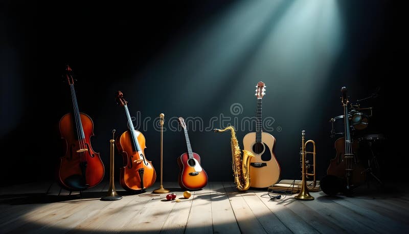 Musical Instruments on Stage: a Symphony of Sound and Light Stock ...