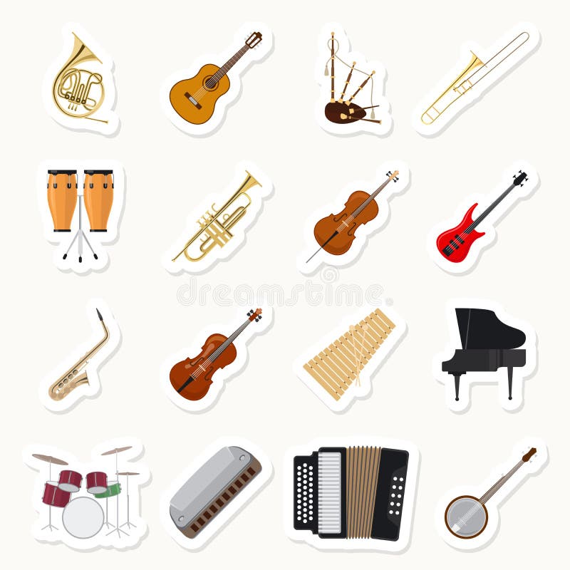 Vector Illustration Set of String Musical Instruments in Cartoon Style ...