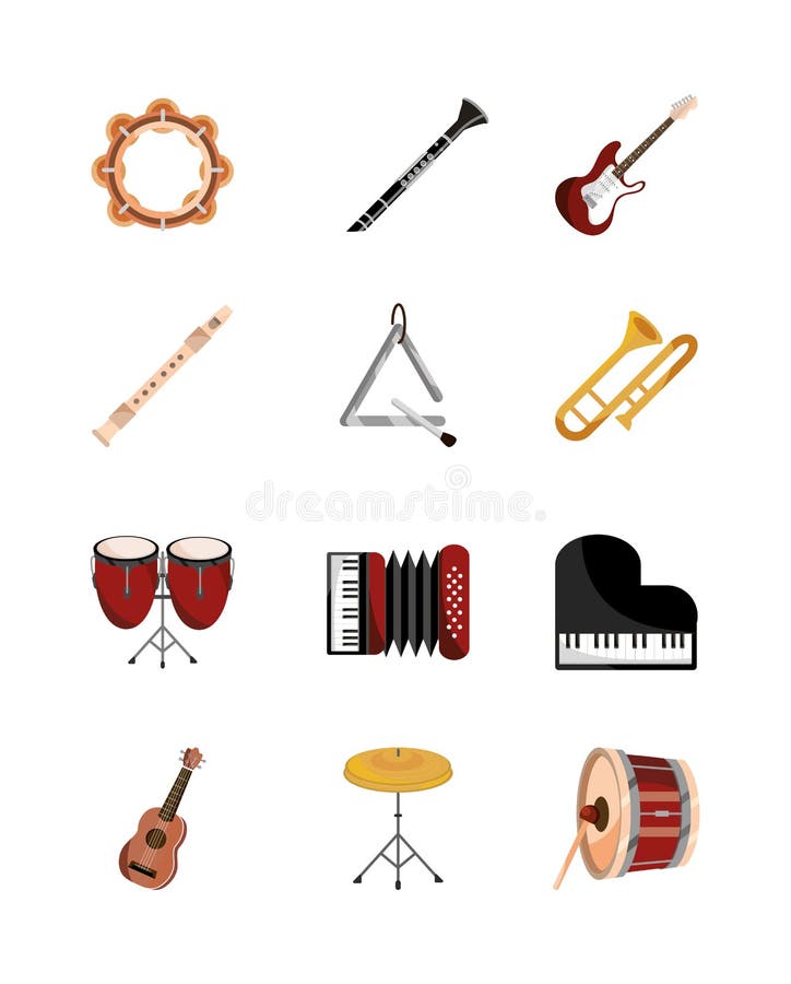 Musical Instruments String Wind Percussion Icon Set Isolated Icon Stock ...
