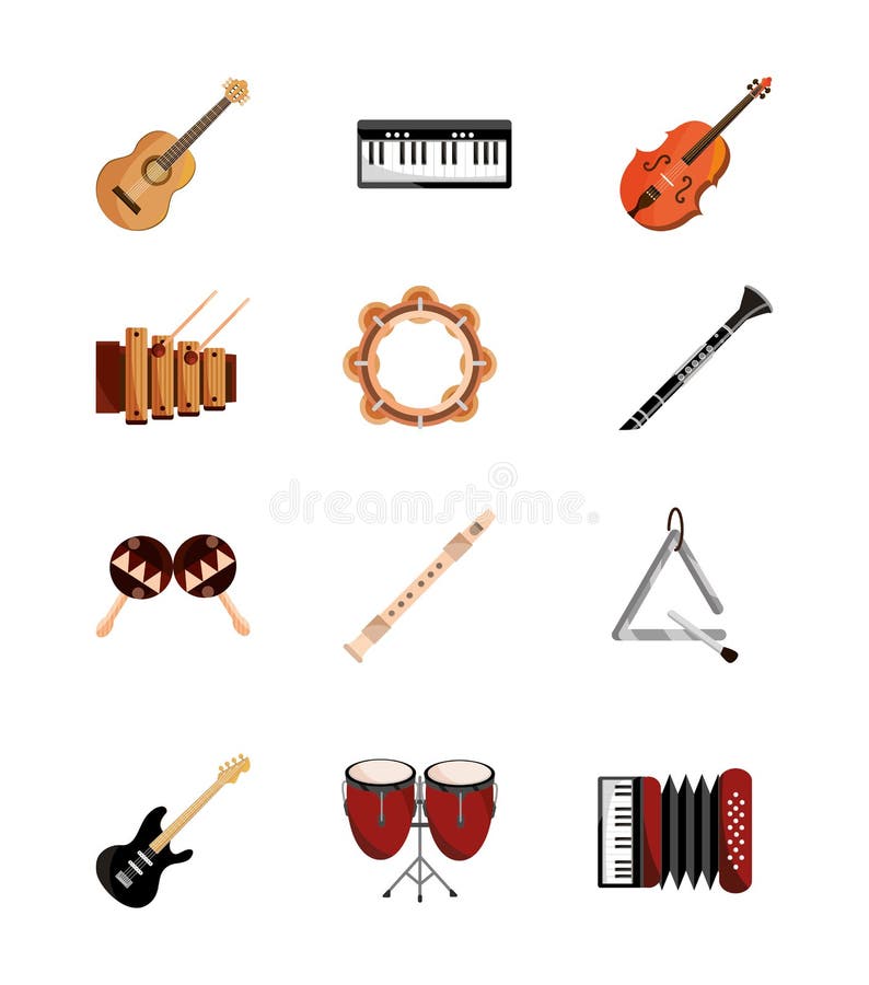Musical Instruments String Wind Percussion Icon Set Isolated Icon Stock ...