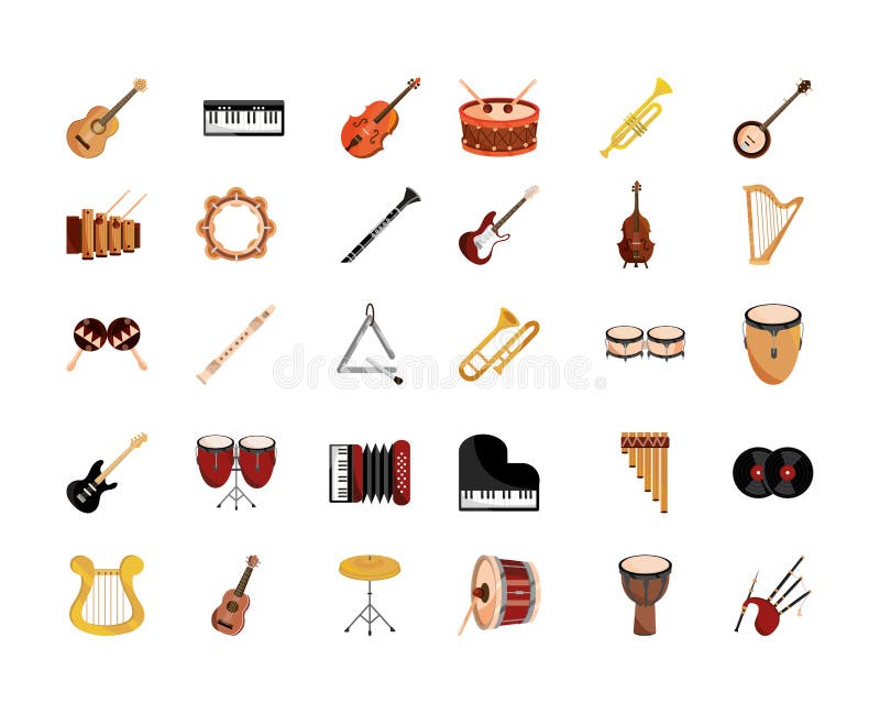 Musical Instruments String Wind Percussion Icon Set Isolated Icon Stock ...
