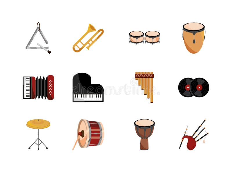 Musical Instruments String Wind Percussion Icon Set Isolated Icon Stock ...