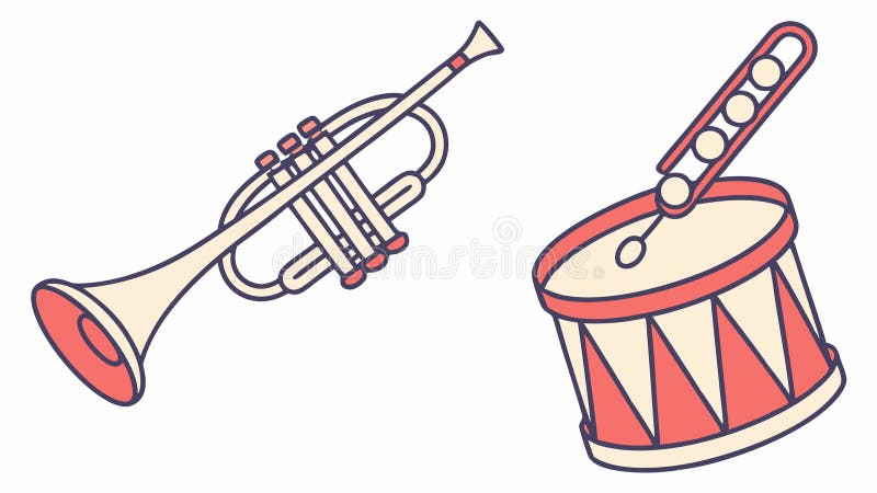 Musical Instruments. Trumpet and Drum Set, Vector Design Generative AI ...