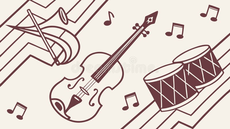 Musical Instruments Violin Drum and Notes Outline, Vector Design ...