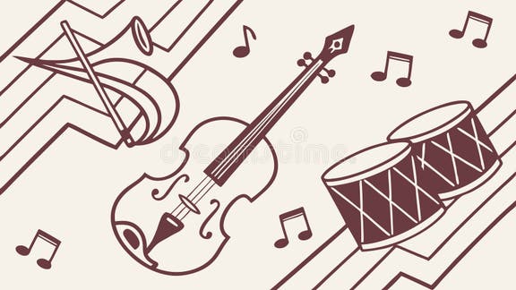 Musical Instruments Violin Drum and Notes Outline, Vector Design ...