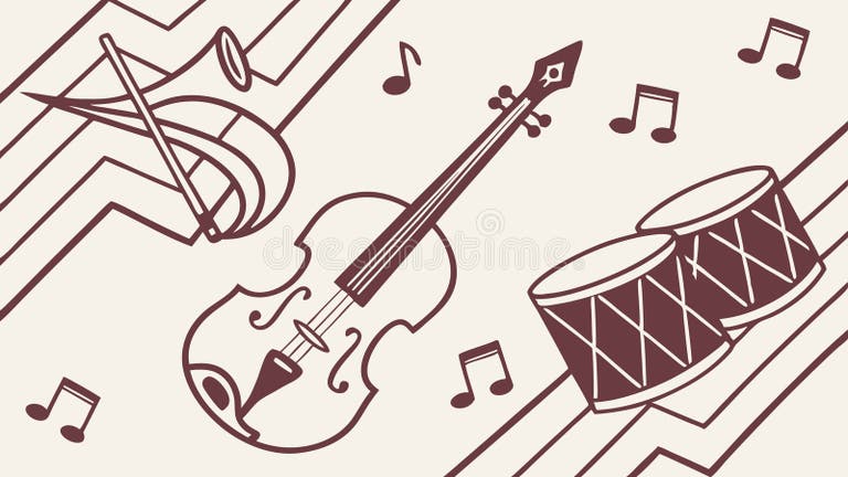 Musical Instruments Violin Drum and Notes Outline, Vector Design ...