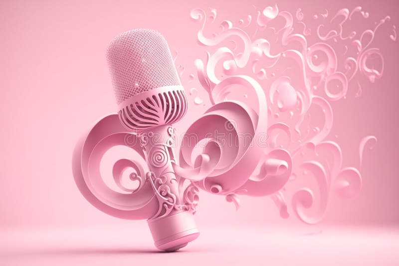 Musical Microphone from Which Splashes Melody Notes, Pink Background ...