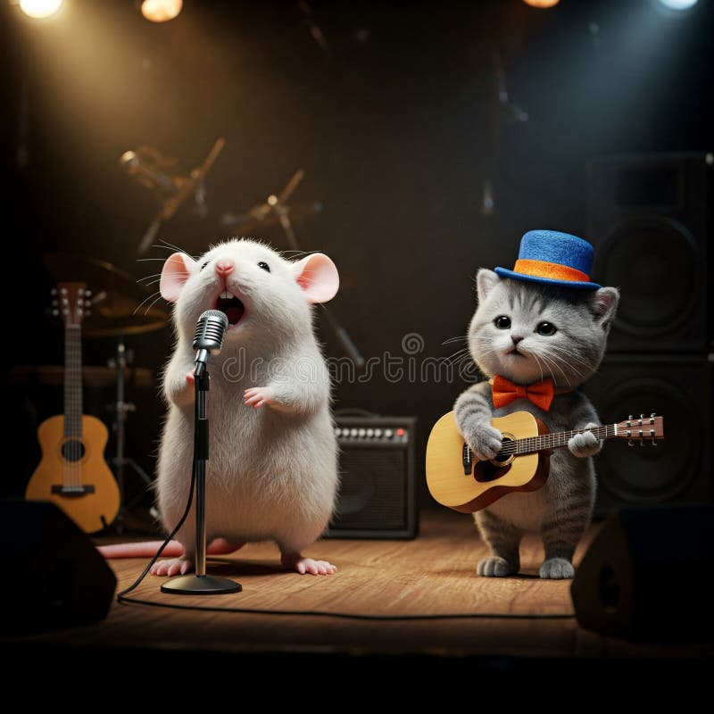 Musical Mouse and Cat Duo stock illustration. Illustration of stage ...